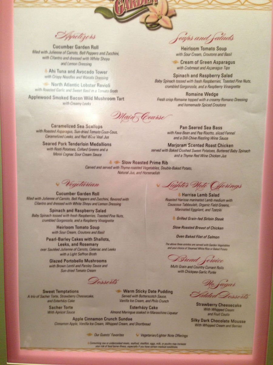Live from the Disney Dream – Menus | TouringPlans.com Blog