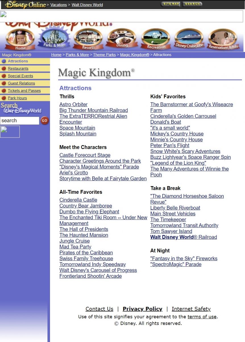 Let’s Take a Tour of Walt Disney World’s Website in 2001 | TouringPlans ...