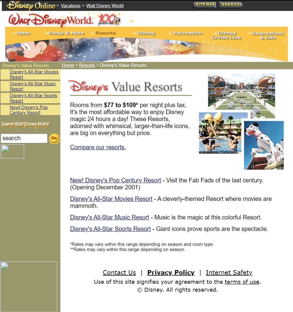 Let’s Take a Tour of Walt Disney World’s Website in 2001 - Disney by Mark