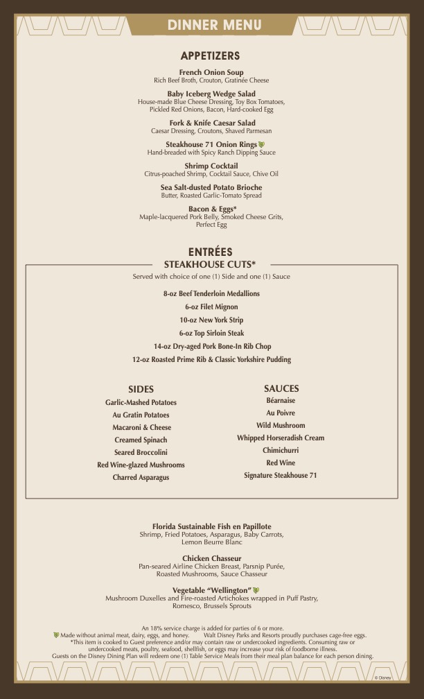 Steakhouse 71 Menus Revealed! | TouringPlans.com Blog