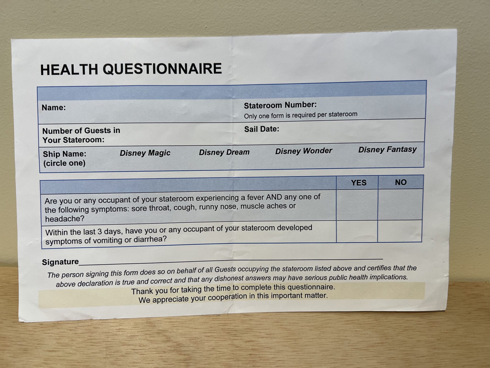 The Disney Cruise Line Health Questionnaire: One Last Thing Before You ...